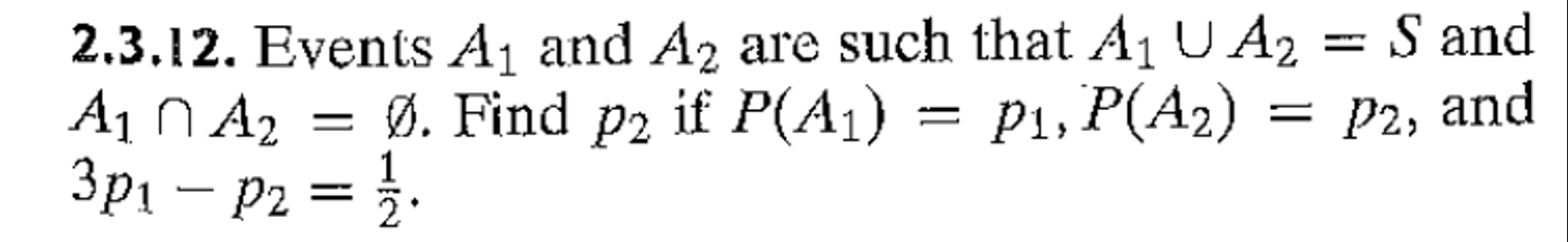 Solved 2.3.12. ﻿Events A1 ﻿and A2 ﻿are such that A1∪A2=S | Chegg.com