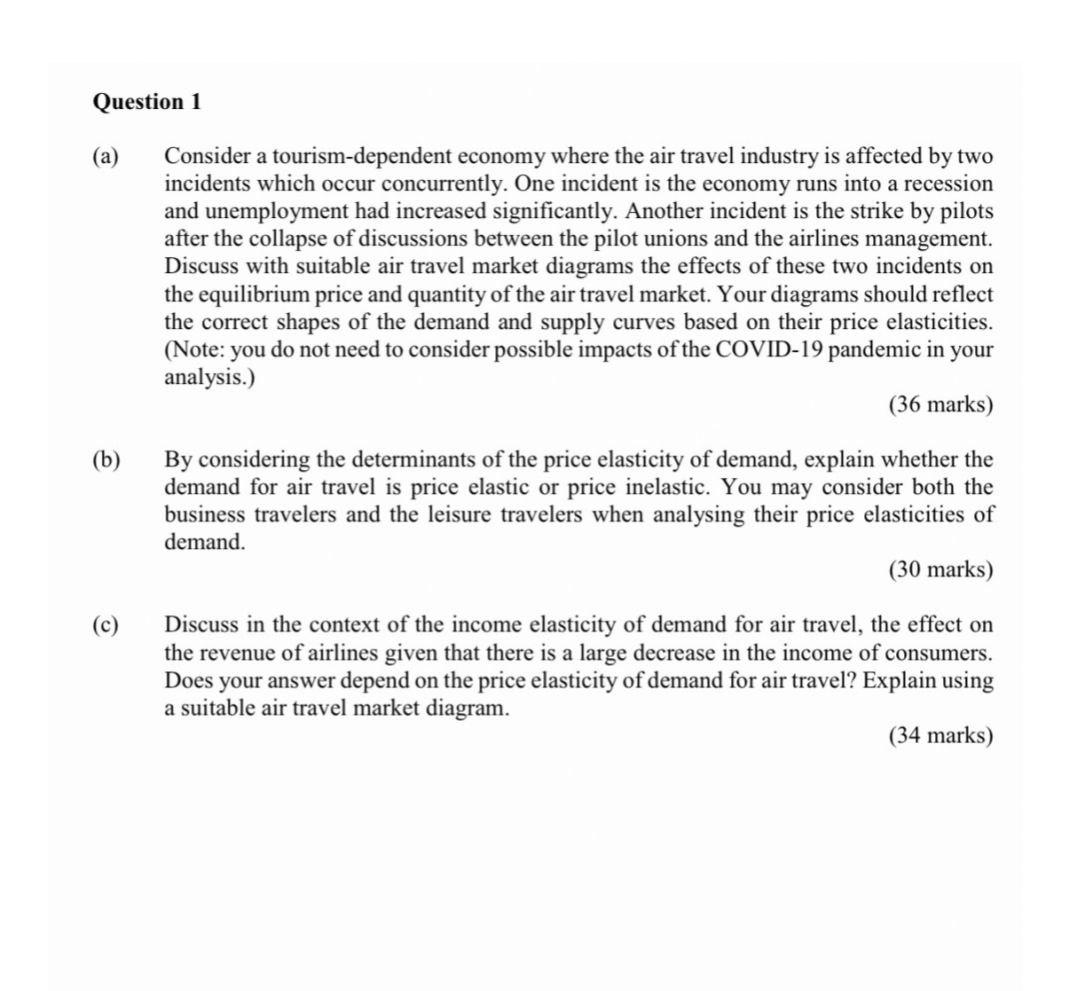 Solved Question 1 (a) a Consider a tourism-dependent economy | Chegg.com