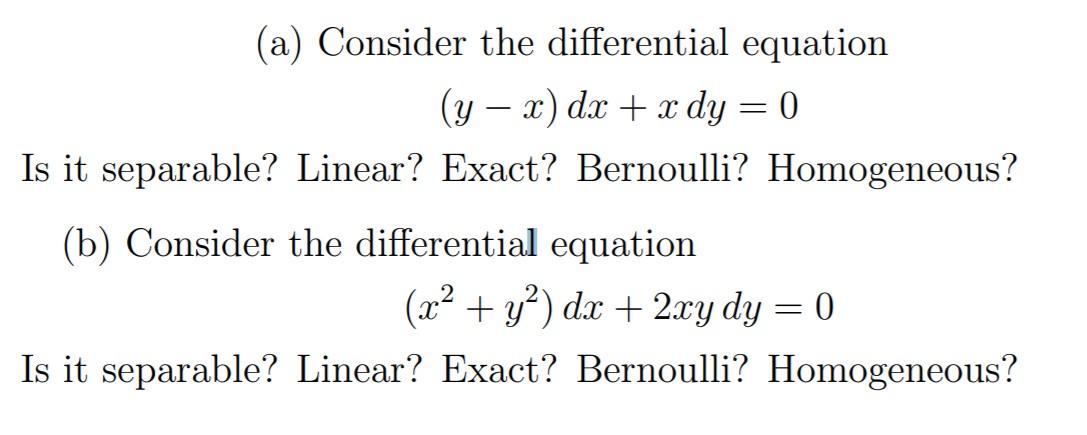 Solved (a) Consider the differential equation (y-2) dx + x | Chegg.com