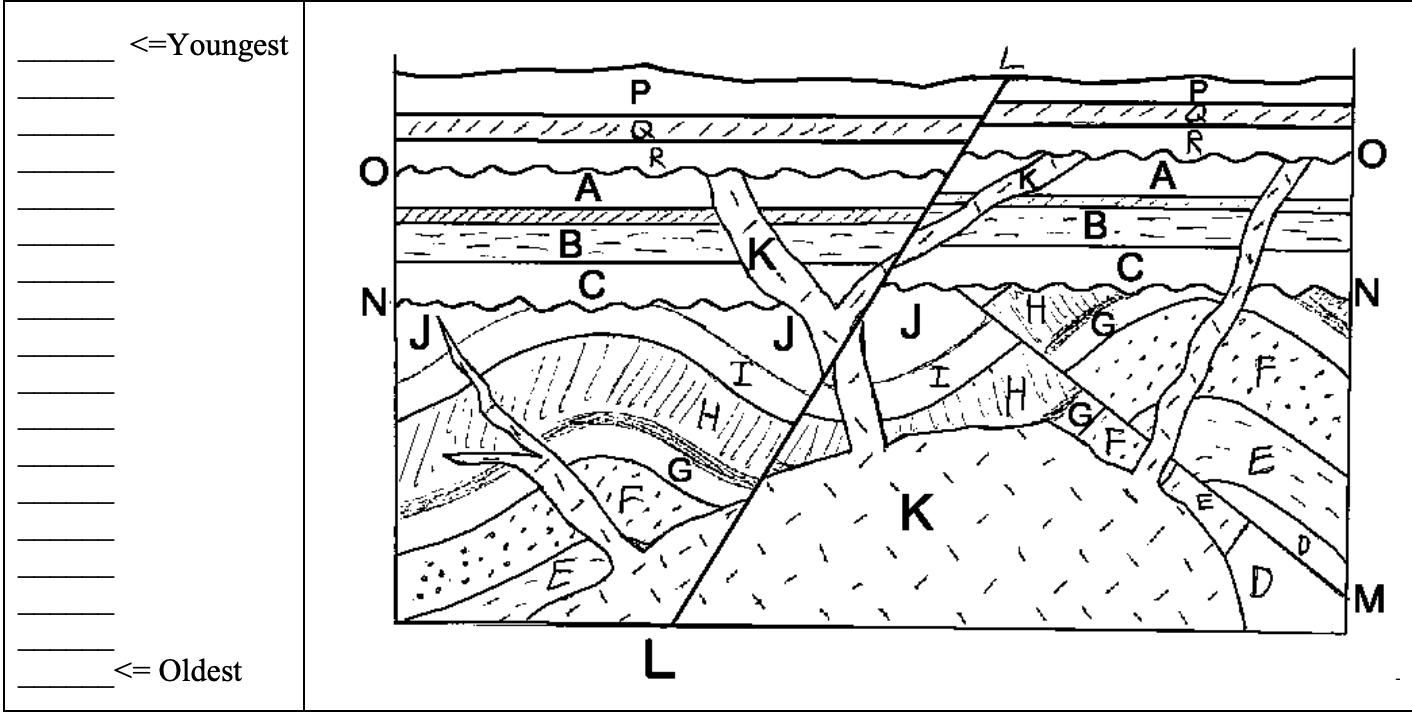 Solved In this cross-section, K is an intrusion, L and M are | Chegg.com