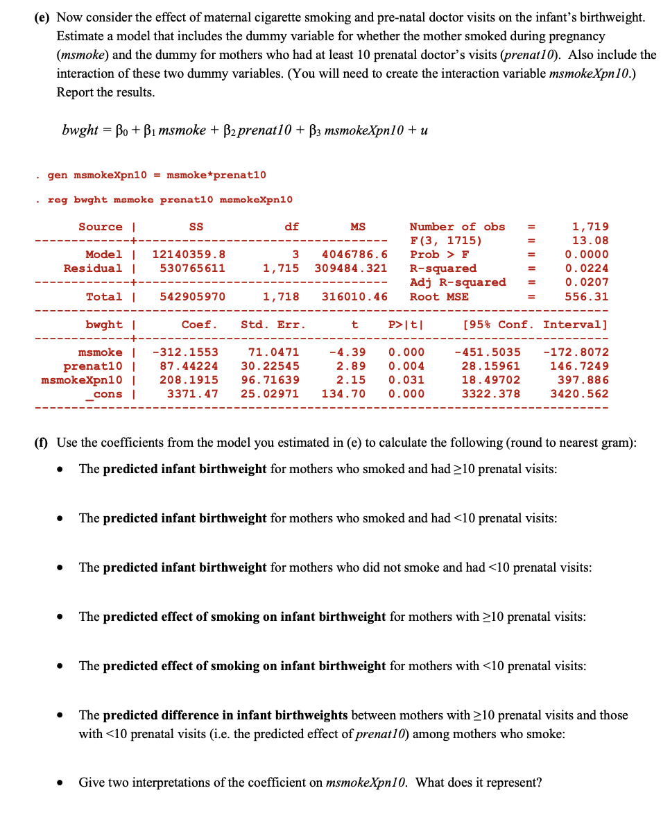 Solved (\#4) birthweight2 dta contains information, for a | Chegg.com