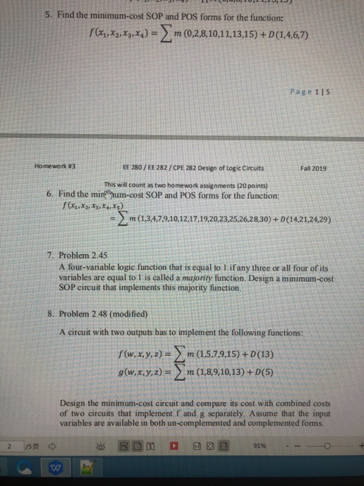 Solved 2 11" , LULLIU,10) 5. Find the minimum-cost SOP and | Chegg.com