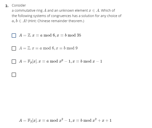 Solved 2. Consider a commutative ring A and an unknown | Chegg.com