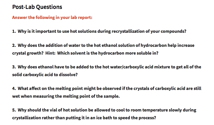Solved Post-Lab Questions Answer the following in your lab | Chegg.com