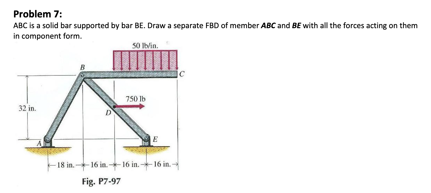 Solved Problem 7: ABC is a solid bar supported by bar BE. | Chegg.com