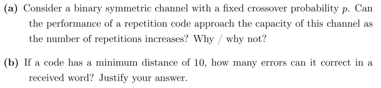 (a) Consider a binary symmetric channel with a fixed | Chegg.com