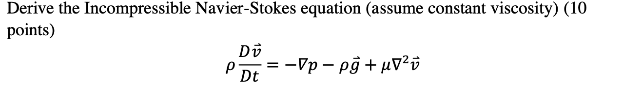 Solved Derive the Incompressible Navier-Stokes equation | Chegg.com