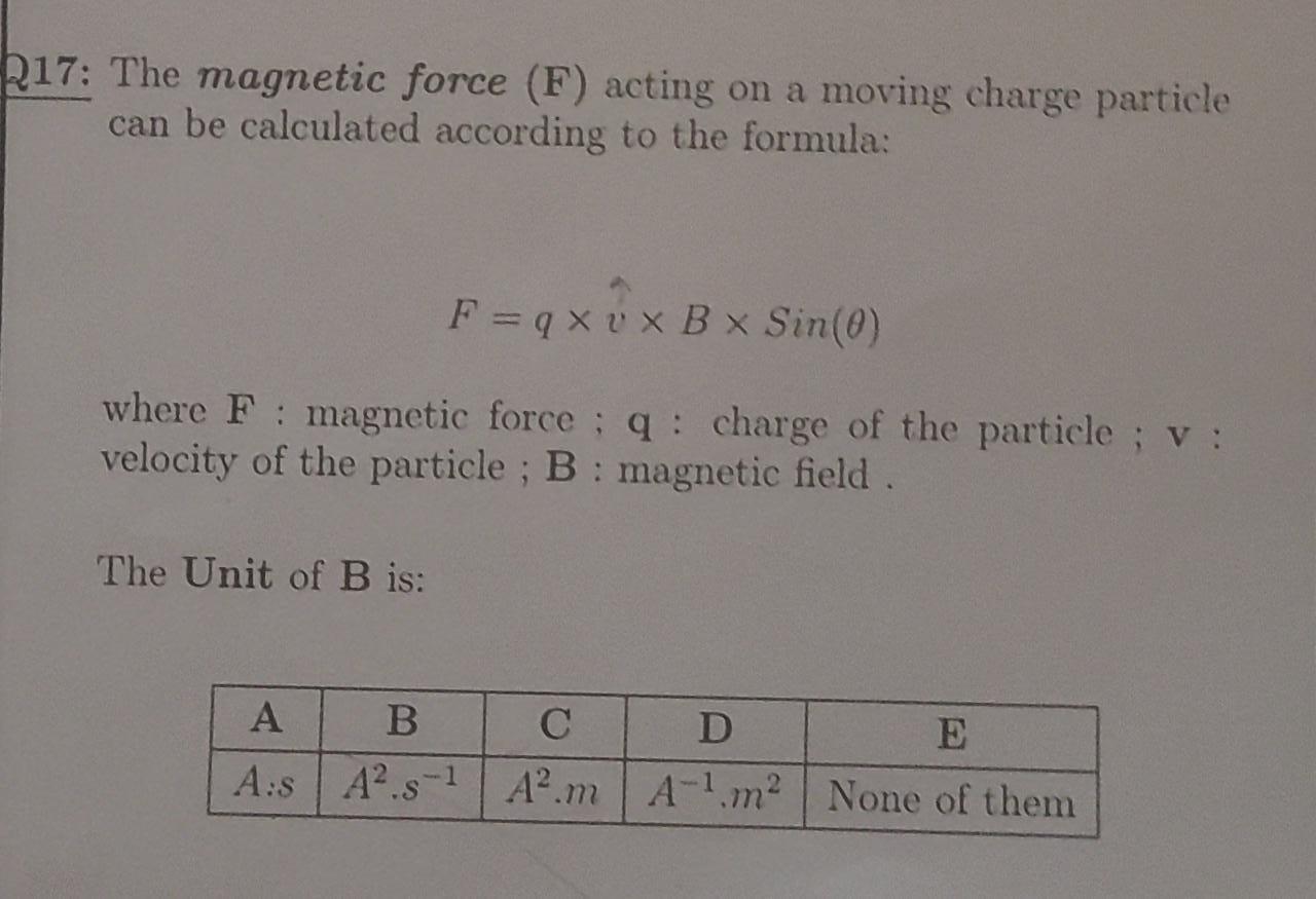 Solved 7: The magnetic force (F) acting on a moving charge | Chegg.com