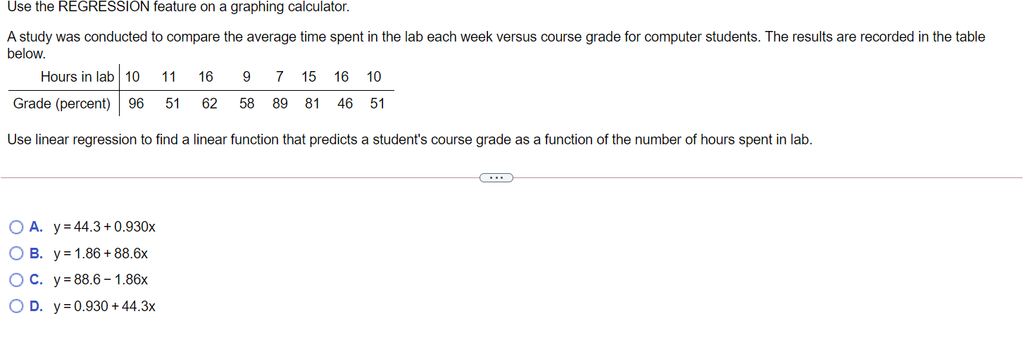 Solved Use the REGRESSION feature on a graphing calculator. | Chegg.com