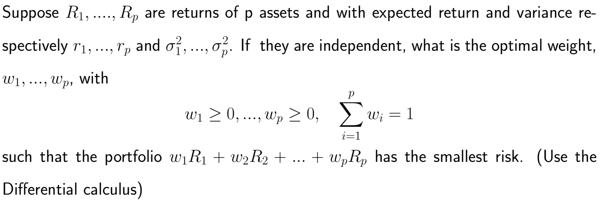 Solved Suppose R1,…,Rp are returns of p assets and with | Chegg.com