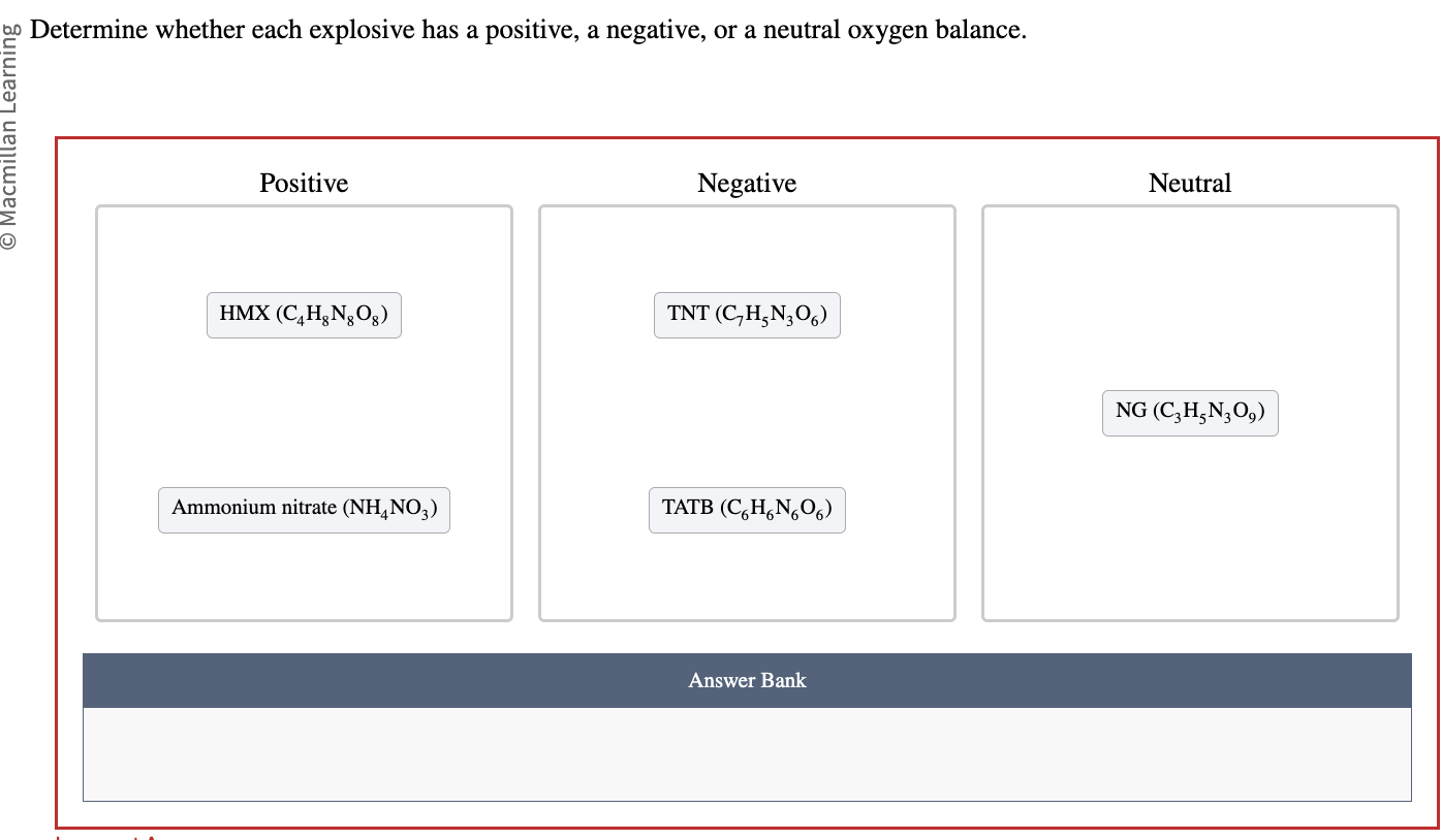 Solved Determine whether each explosive has a positive, a | Chegg.com