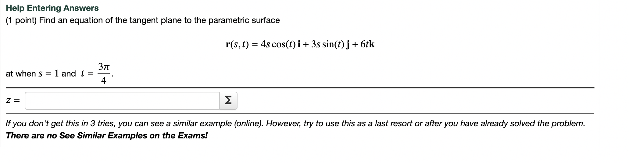 Solved Help Entering Answers (1 point) Find an equation of | Chegg.com