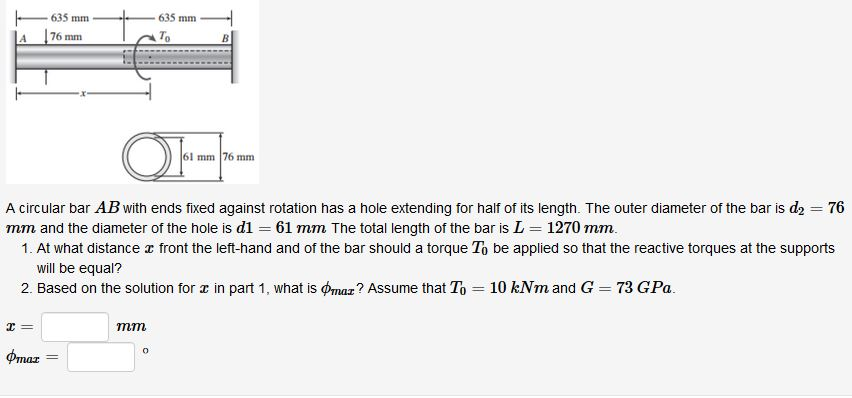 Solved 635 mm 76 mm 635 mm 61 mm 76 mm A circular bar AB | Chegg.com
