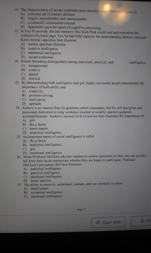 Solved 14. The characteristics of savant syndrome most | Chegg.com