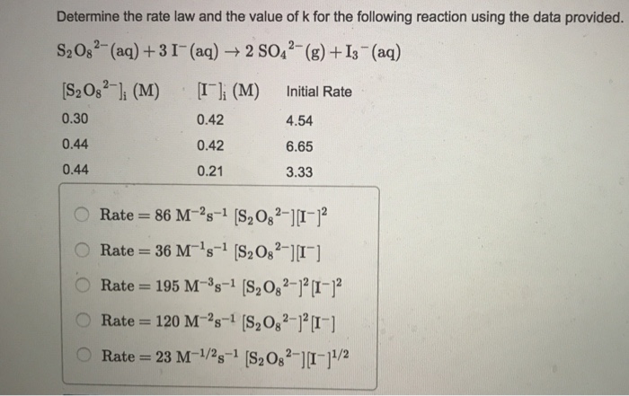 Solved Determine the rate law and the value of k for the | Chegg.com
