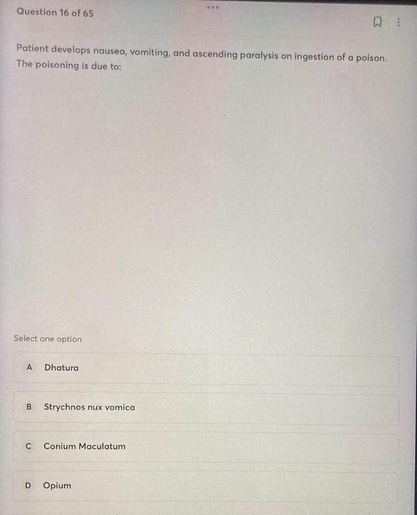 Solved Question 16 of 65 Patient develops nausea, vomiting, | Chegg.com
