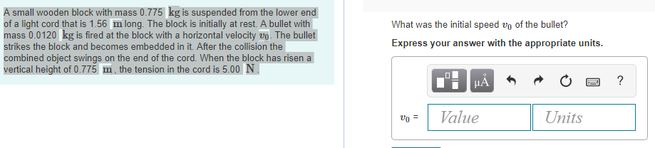 Solved A small wooden block with mass 0.775 kg is suspended | Chegg.com