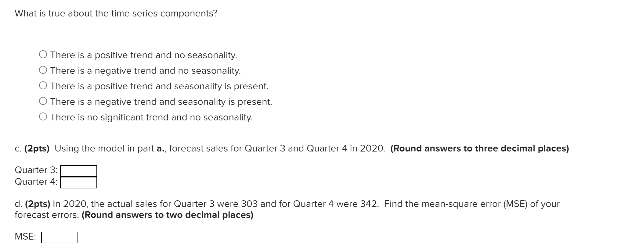 Solved a. (3pts) A time series linear model is fit to the | Chegg.com
