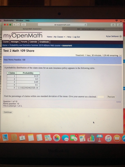 Solved Bookmarks Window Help a myopenmath.com | Chegg.com