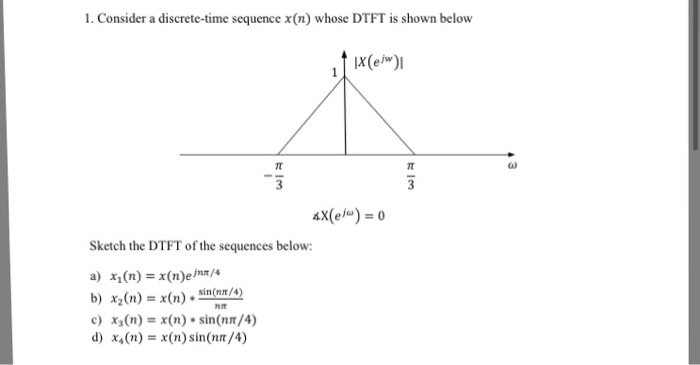 Solved 1. Consider a discrete-time sequence x (n) whose DTFT | Chegg.com