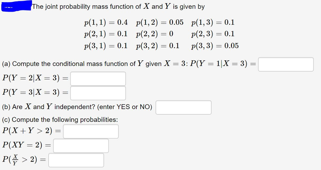 Solved The joint probability mass function of X and Y is | Chegg.com