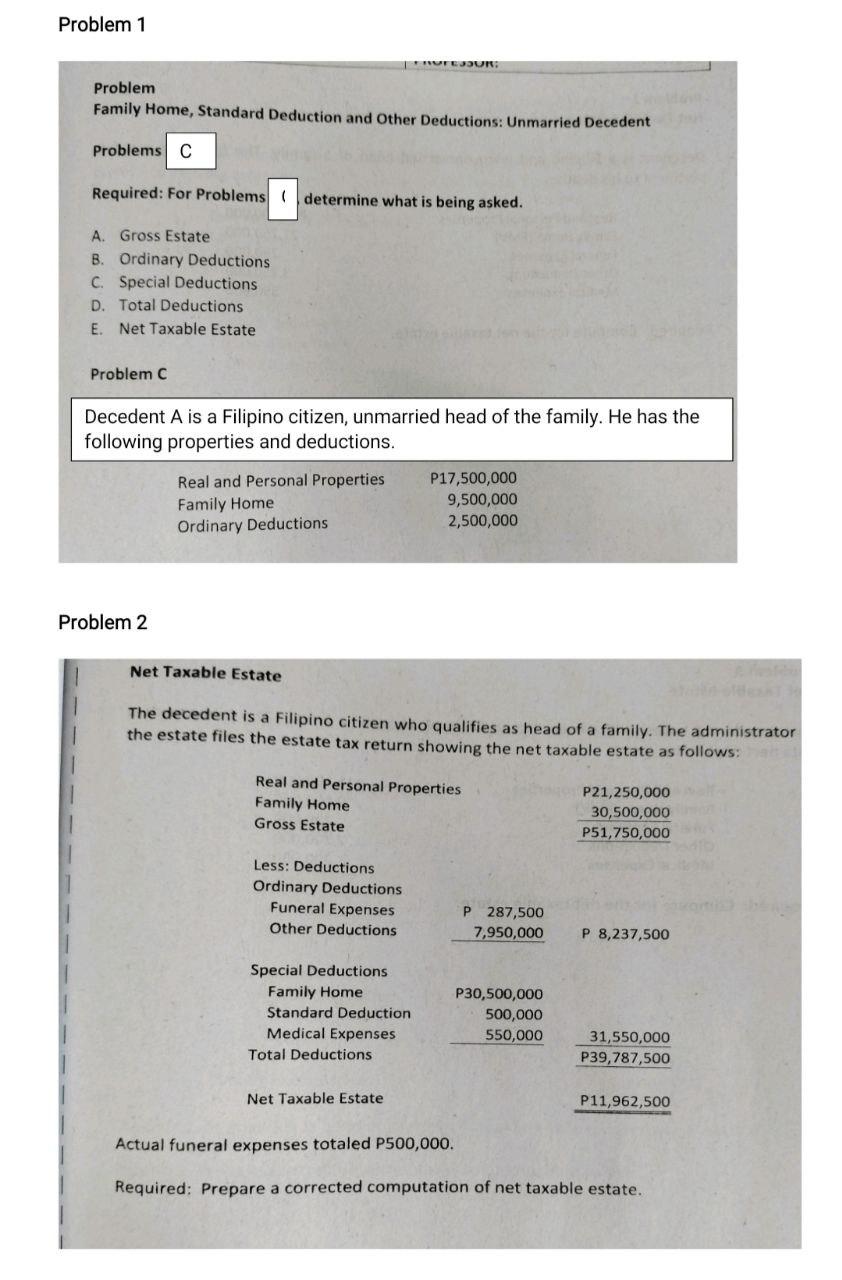 Problem Family Home, Standard Deduction and Other | Chegg.com