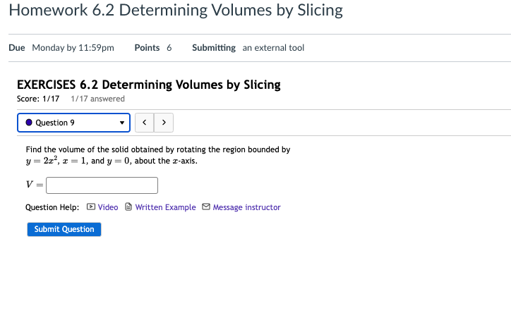 Solved EXERCISES 6.2 Determining Volumes by Slicing Score: | Chegg.com