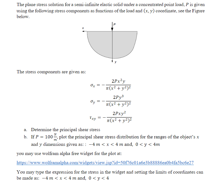 Solved The plane stress solution for a semi-infinite elastic | Chegg.com