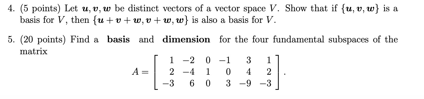 Solved 4. (5 points) Let u, v, w be distinct vectors of a | Chegg.com