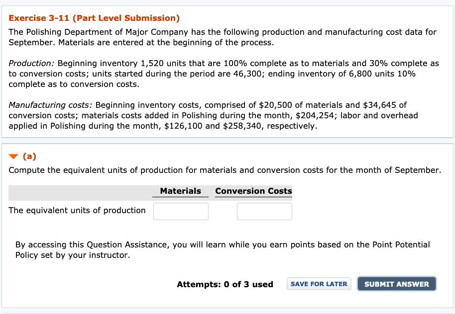 Solved Exercise 3-11 (Part Level Submission) The Polishing | Chegg.com
