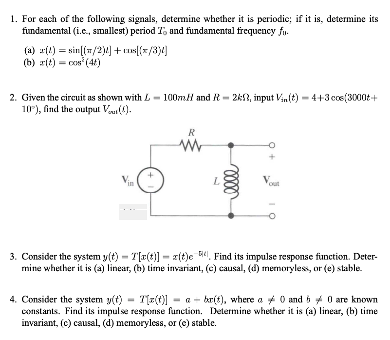 Solved 1. For each of the following signals, determine | Chegg.com