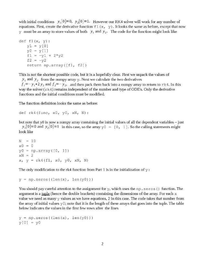 Make your own RK4 equation for PART 1 in the | Chegg.com