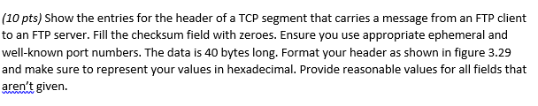 (10 pts) Show the entries for the header of a TCP | Chegg.com