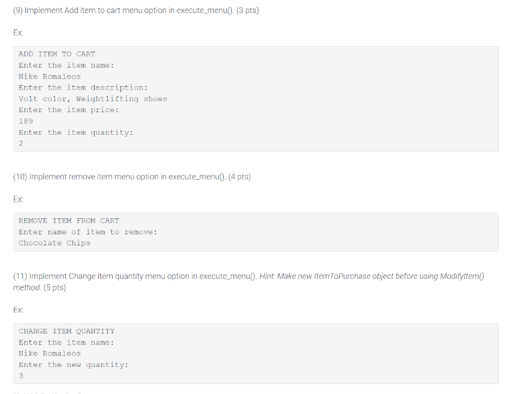 Solved 7.26 LAB*: Program: Online shopping cart (Part 2) | Chegg.com