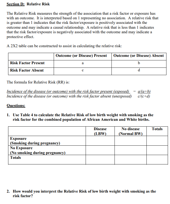 Section D: Relative Risk The Relative Risk measures | Chegg.com