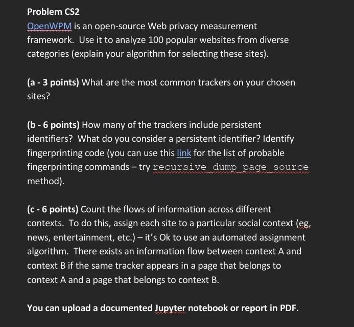 Solved Problem CS2 OpenWPM is an open-source Web privacy | Chegg.com