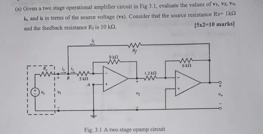 Solved (a) ﻿Given a two stage operational amplifier circuit | Chegg.com