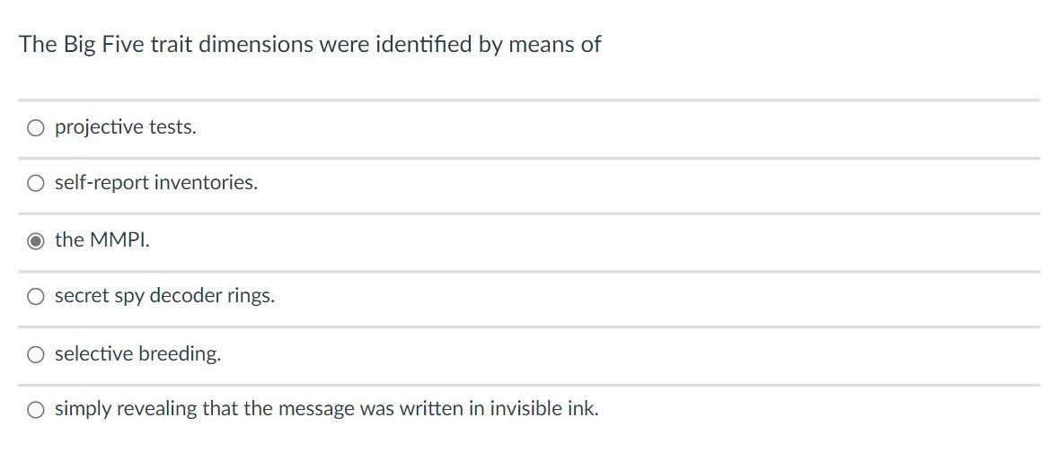 Solved The Big Five trait dimensions were identified by | Chegg.com