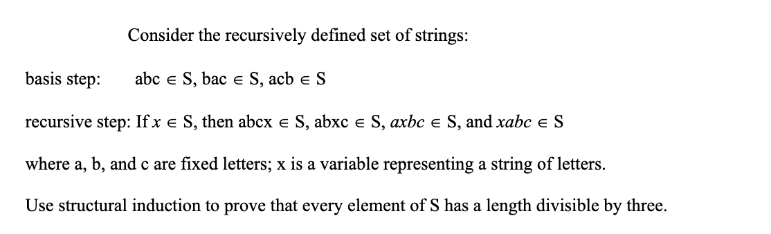 Solved Consider the recursively defined set of strings: | Chegg.com