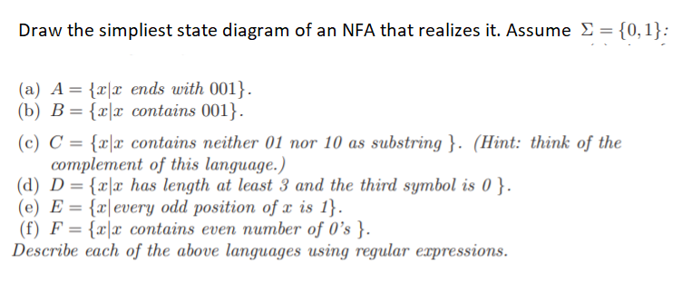 Solved Draw the simpliest state diagram of an NFA that | Chegg.com