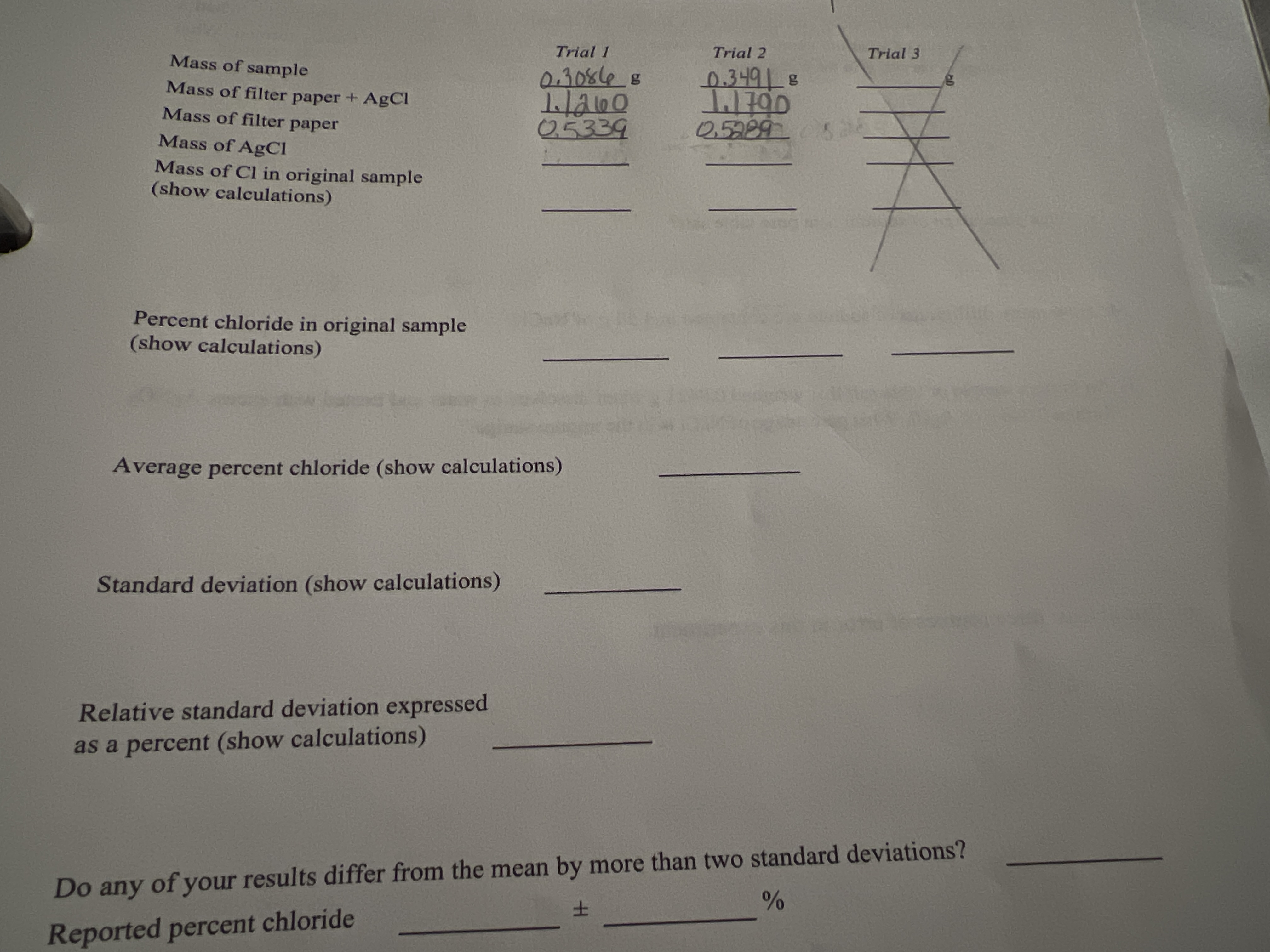 Solved Mass of sampleMass of filter paper +AgClMass of | Chegg.com