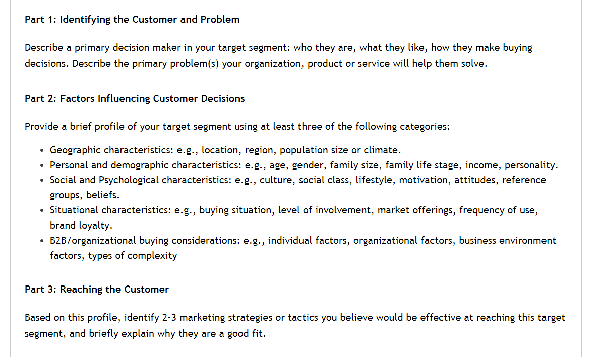Solved Part 1: Identifying the Customer and Problem Describe | Chegg.com