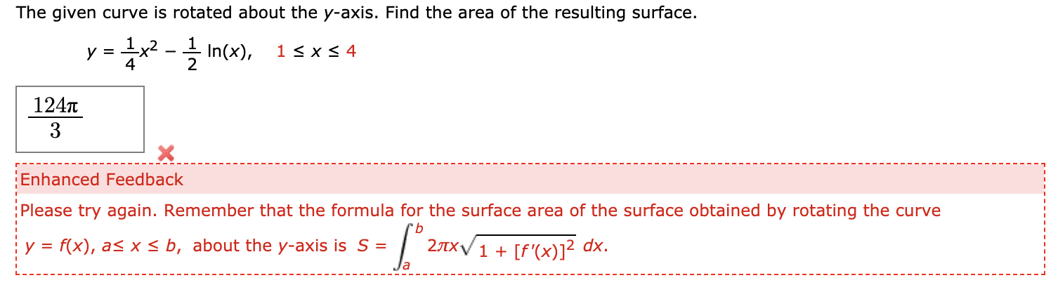 Solved The given curve is rotated about the y-axis. Find the | Chegg.com