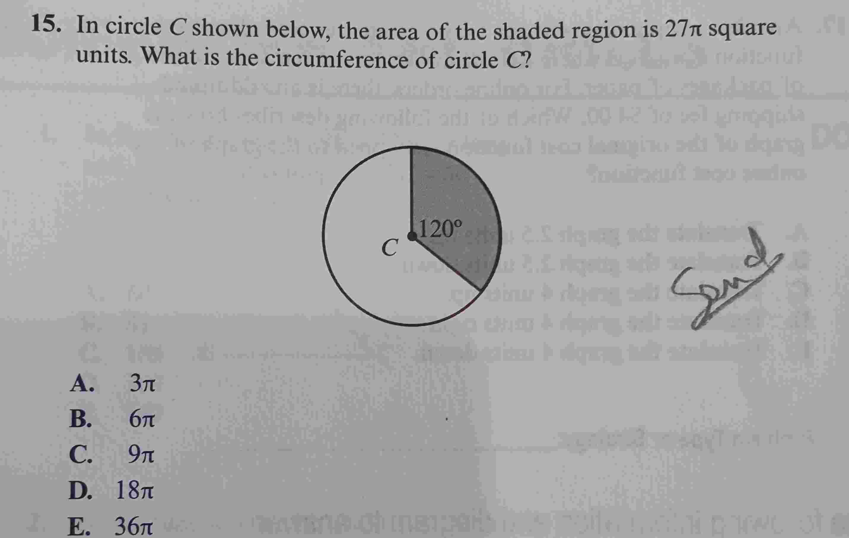 Solved In ﻿circle C ﻿shown below, the area of ﻿the shaded | Chegg.com