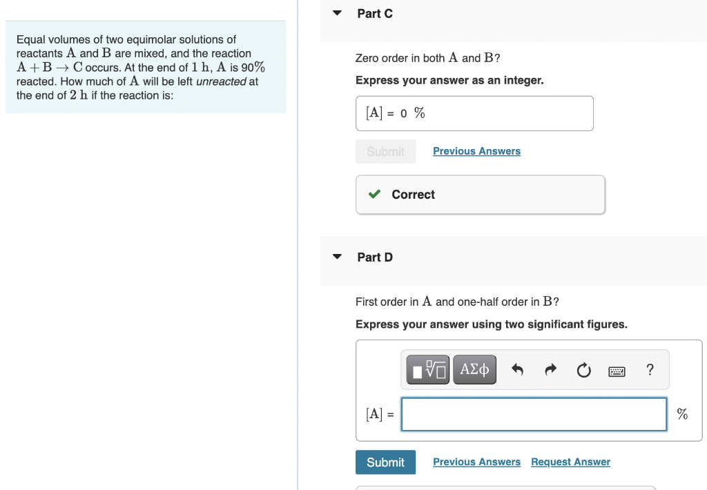 Solved Equal volumes of two equimolar solutions of reactants | Chegg.com
