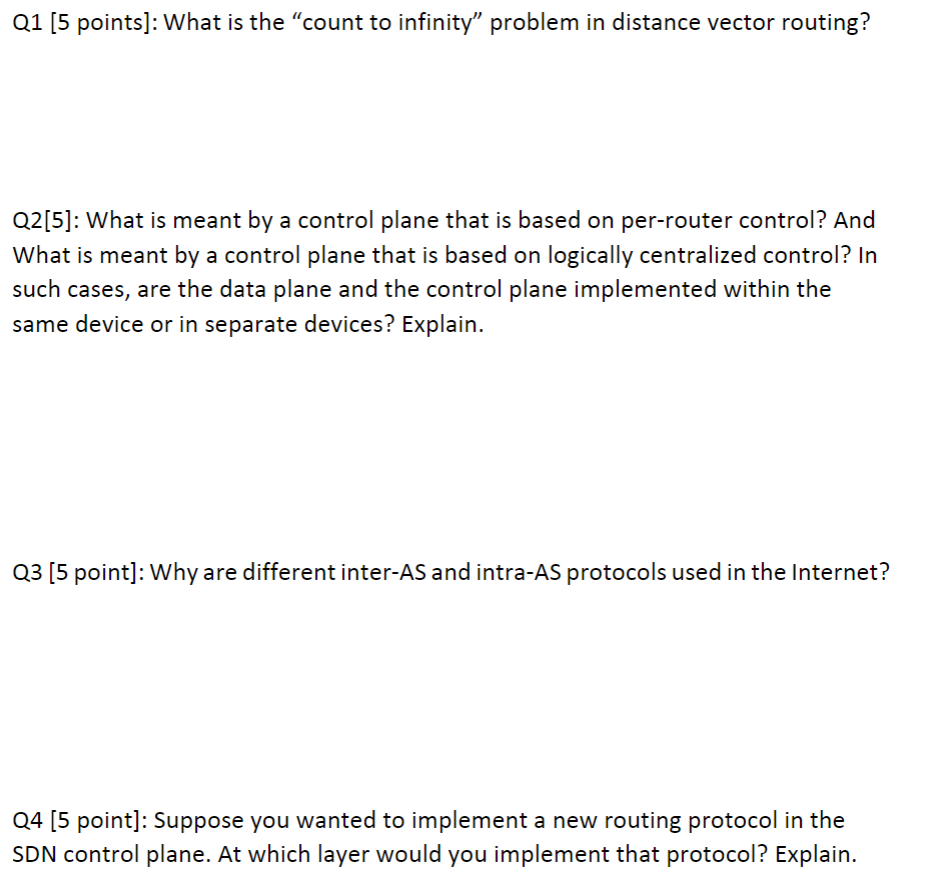 Solved Q1 [5 points]: What is the “count to infinity” | Chegg.com