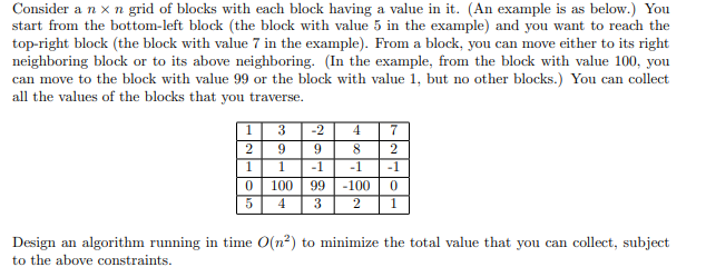 Solved Consider a nx n grid of blocks with each block having | Chegg.com