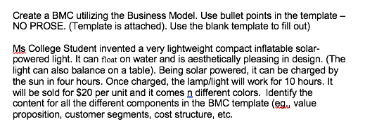 Solved Create a BMC utilizing the Business Model. Use bullet | Chegg.com