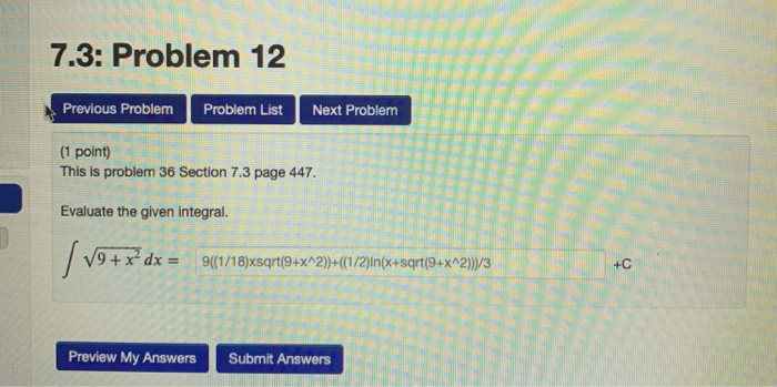 Solved 7.3: Problem 12 Previous Problem Problem ListNext | Chegg.com