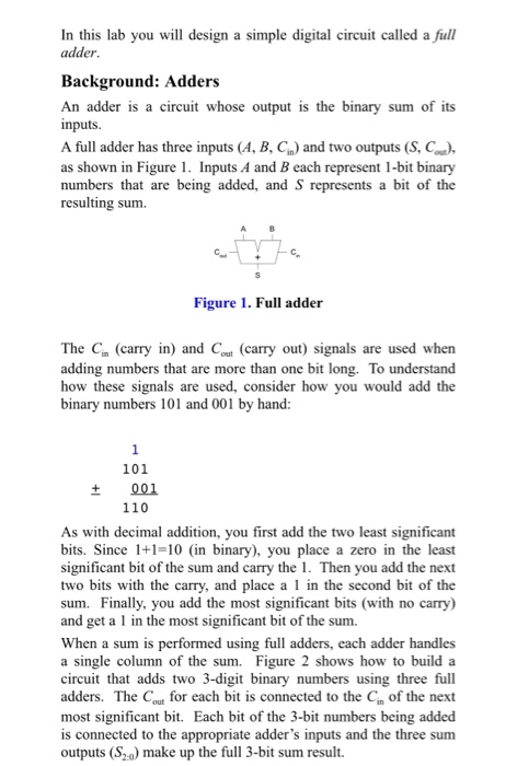 Solved In this lab you will design a simple digital circuit | Chegg.com